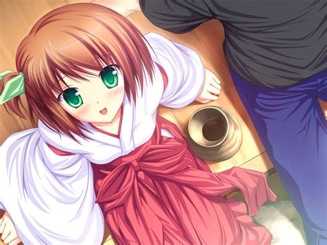 Safebooru Brown Hair Game Cg Green Eyes Inakoi Japanese Clothes Jpeg