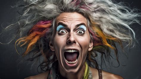입을 벌리고 있는 화려한 지저분한 머리를 가진 미친 여자 미친 여자의 사진 배경 일러스트 및 사진 무료 다운로드 Pngtree