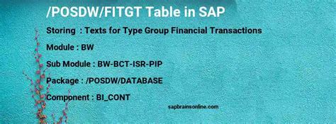 posdw fitgt sap table for texts for type group financial transactions