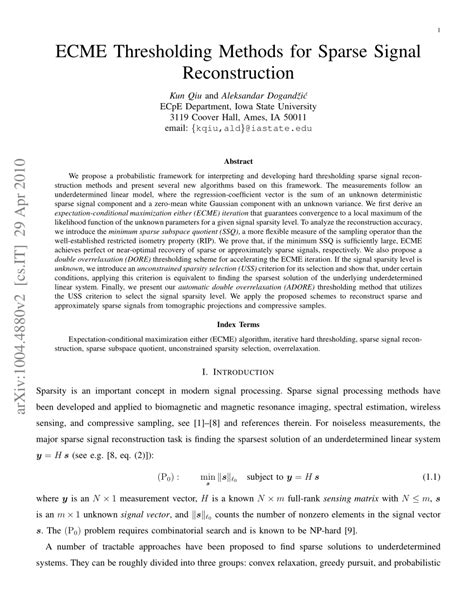 Pdf Ecme Thresholding Methods For Sparse Signal Reconstruction