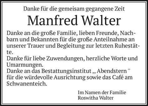 Traueranzeigen Von Manfred Walter Abschied Nehmen De