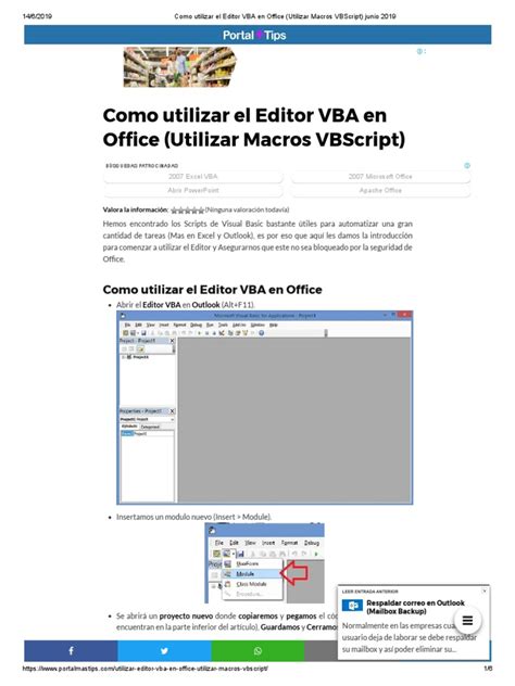 Como Utilizar El Editor Vba En Office Utilizar Macros Vbscript Pdf