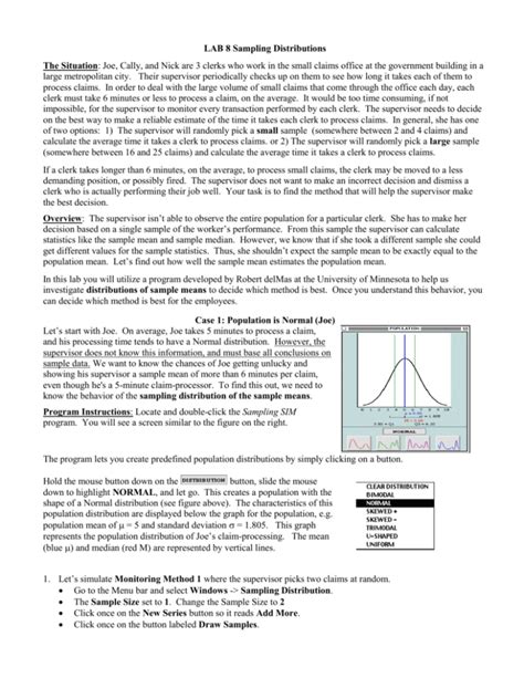 Sampling Distributions Lab Normal Vs Non Normal Populations