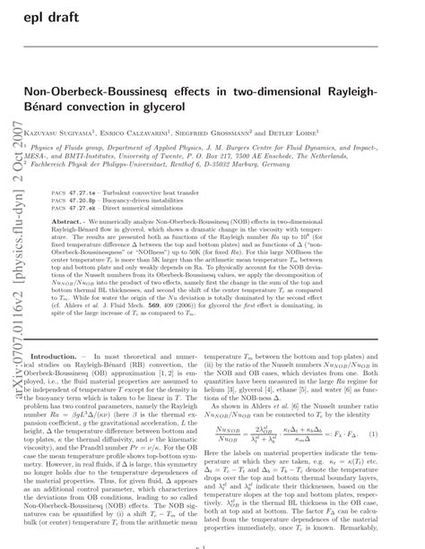 Pdf Nonoberbeck Boussinesq Effects In Two Dimensional Rayleigh Bénard Convection In Glycerol