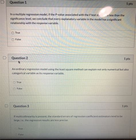 solved question 1 1 pts in a multiple regression model if