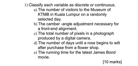 Solved Classify Each Variable As Discrete Or Continuousa