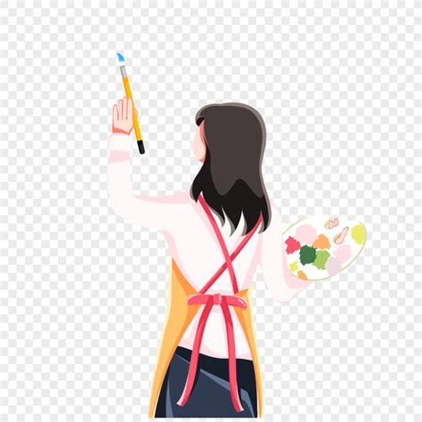 그림을 그리는 소녀의 뒷모습 Png 일러스트 무료 다운로드 Lovepik