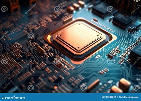 Detailed View Computer Processor Embedded In Motherboard Up Close Stock Illustration
