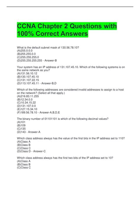 Ccna Chapter 2 Questions With 100 Correct Answers Ccna Stuvia Us