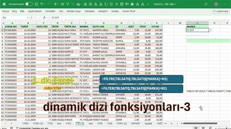 Excel 1 Dakika Dinamik Dizi Fonksiyonları 3 Fİltre Youtube