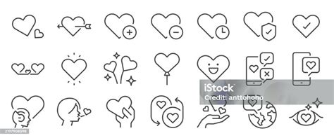 하트 아이콘 세트입니다 여기에는 발렌타인 데이 마이크로 맨스 사랑 로맨스 관계 등과 같은 맥락이 포함되었습니다 편집 가능한 벡터 스트로크 Ballooning Festival