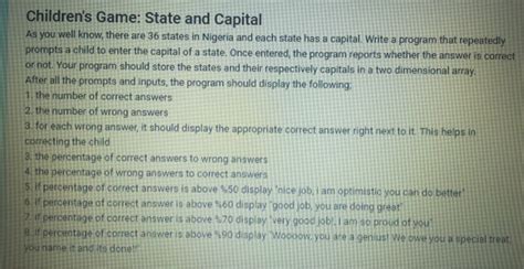 Solved Using Javathe States And Capitals Of Nigeria