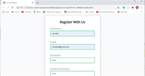 Form Validator Using JavaScript HTML And CSS