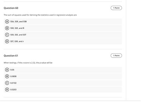 Solved Question Point The Sum Of Squares Used For Chegg