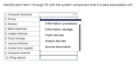 solved identify each item 1 through 10 with the system