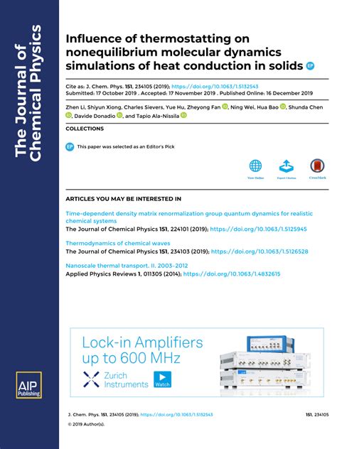 Pdf Influence Of Thermostatting On Nonequilibrium Molecular Dynamics