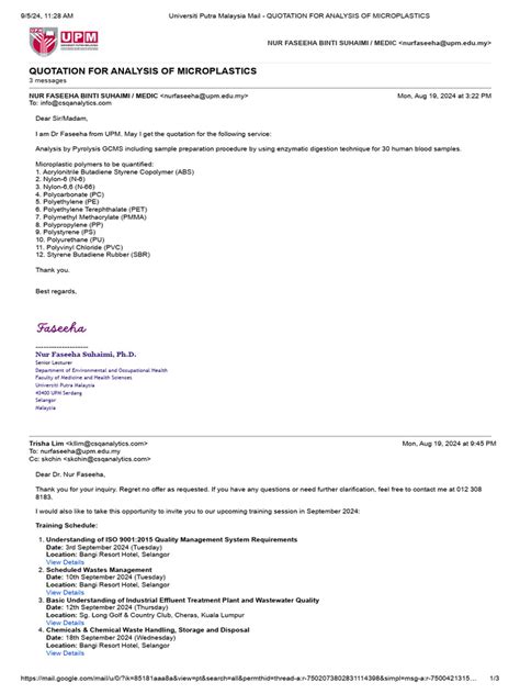 Csq Analytics Quotation For Analysis Of Microplastics Pdf