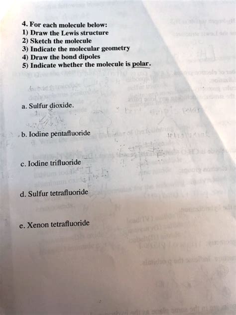 Solved For Each Molecule Below Draw The Lewis Structure 2 Sketch The Molecule 3 Indicate