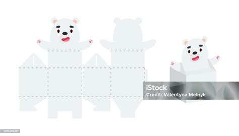 간단한 포장은 과자 사탕 작은 선물을위한 상자 북극곰 디자인을 선호합니다 모든 목적을위한 파티 패키지 템플릿 생일 베이비 샤워 인쇄 잘라내기 접기 접착제 벡터 스톡 일러스트