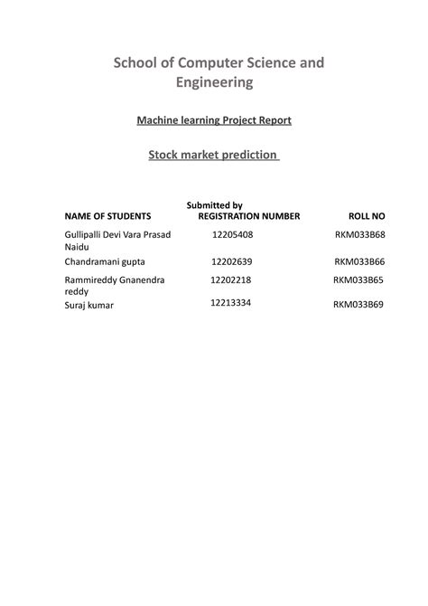 Stock Market Prediction School Of Computer Science And Engineering Machine Learning Project