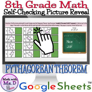 Self Checking Pythagorean Theorem DIGITAL PICTURE REVEAL PRINTABLE