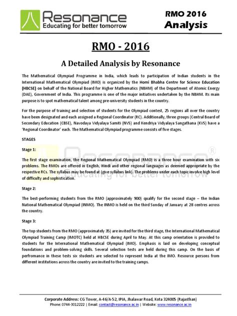 Rmo 2016 Detailed Analysis Pdf Combinatorics Number Theory