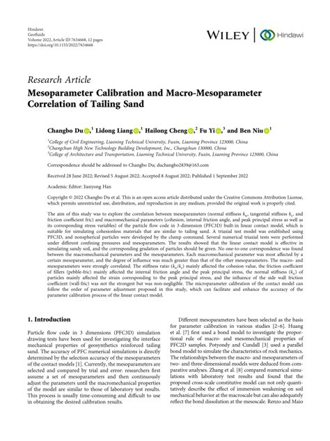 pdf mesoparameter calibration and macro mesoparameter correlation of tailing sand