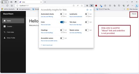 A11ynetcoreaspnetcoreaboutuseofcolor Only Color Is Used For About Link And Underline Is