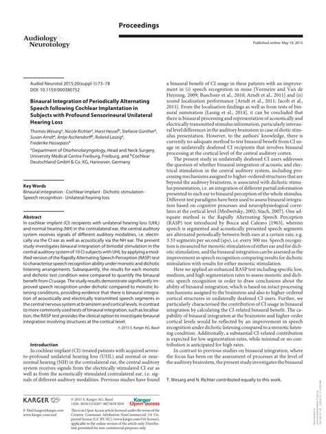 Pdf Binaural Integration Of Periodically Alternating Speech Following