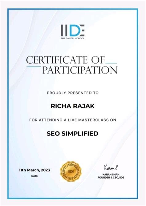 Richa Rajak On Linkedin Im Happy To Share That Ive Obtained A New Certification Seo Simplified…