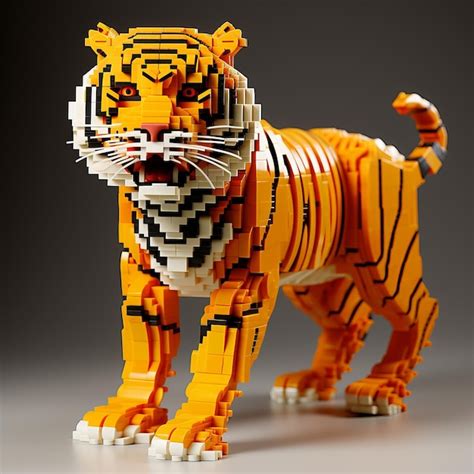 Premium Photo Photorealistic Lego Tiger Sculpture On Black Background