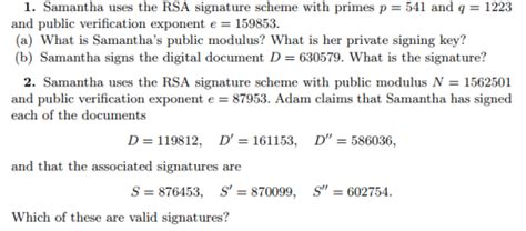 solved 1 samantha uses the rsa signature scheme with primes
