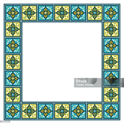 타일 프레임 벡터입니다 모자이크 테두리 세라믹 패턴 전통적인 장식 디자인 모로코 아라베스크 포르투구스 아줄레호스 멕시코 탈라베라 0명에 대한 스톡 벡터 아트 및 기타 이미지