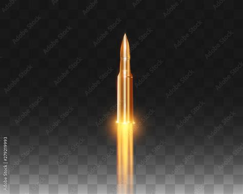 Realistic Flying Bullet With A Flamethrower Shot Isolated On Transparent Background Set Of