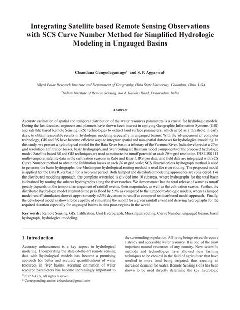 Pdf Integrating Satellite Based Remote Sensing Observations With Scs