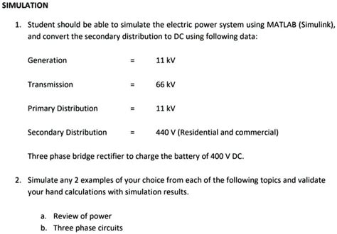 SIMULATION Student Should Be Able To Simulate The Electric Power System Using MATLAB