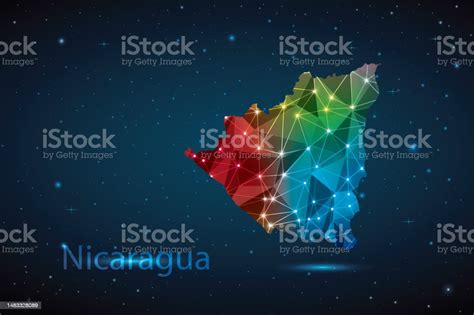 니카라과의 다각형 지도입니다 벡터 일러스트레이션 로우 폴리 컬러 레인보우 0명에 대한 스톡 벡터 아트 및 기타 이미지 0명 결정체 국가 지도 Istock