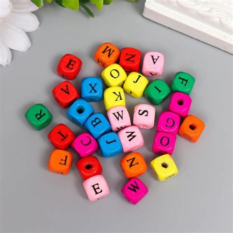 Бусины для творчества дерево "Алфавит на кубиках" 1х1 см, 2 набора по ...