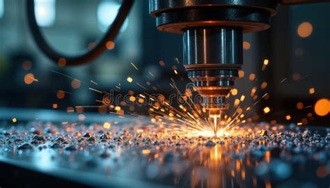 Cnc Milling Machine Cuts Metal Creating Sparks Precision Machining