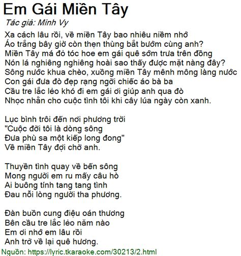 Loi Bai Hat Em Gai Mien Tay Minh Vy Co Nhac Nghe