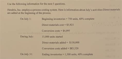 Solved Use Weighted Average Method Process Costing