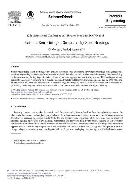 Pdf Seismic Retrofitting Of Structures By Steel Bracings