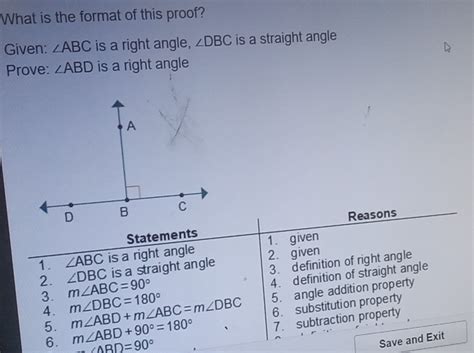what is the format of this proof given ∠ abc is a right angle ∠ dbc