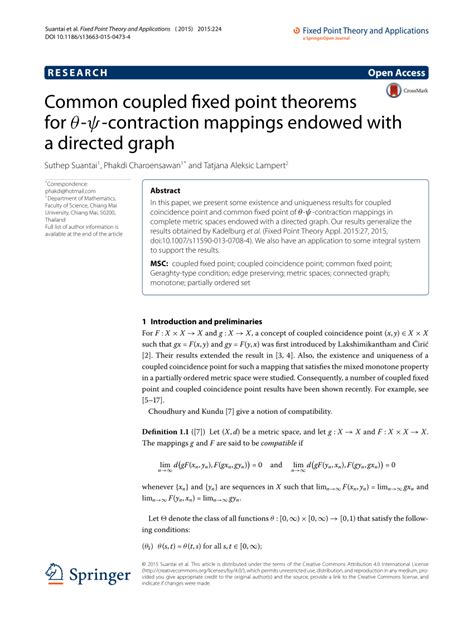 PDF Common coupled fixed point theorems for θ ψ contraction mappings endowed with a directed graph