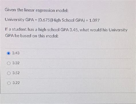 solved given the linear regression model university gpa