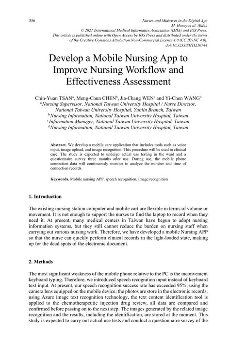 PDF Develop A Mobile Nursing App To Improve Nursing Workflow And Effectiveness Assessment