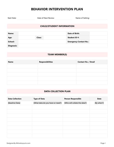 Behavior Intervention Plan Bip Free Template