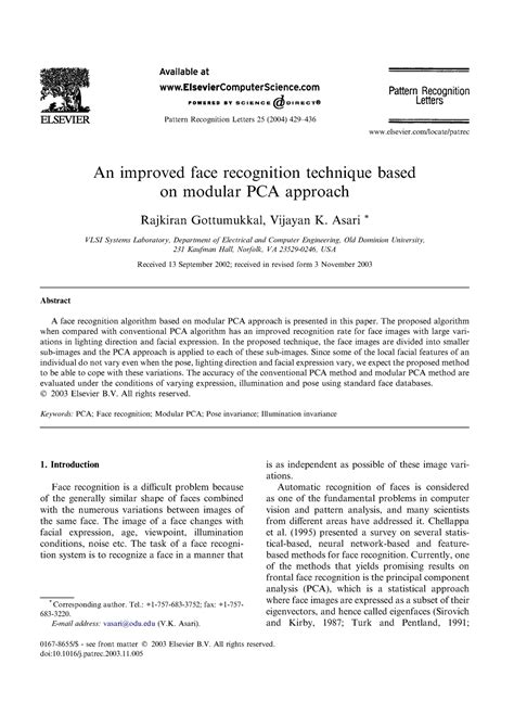 An improved face recognition technique based Ó Elsevier B All rights reserved Keywords