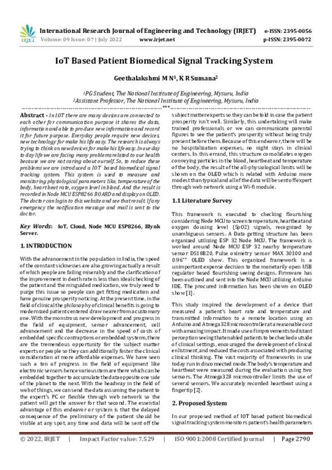 pdf iot based patient biomedical signal tracking system