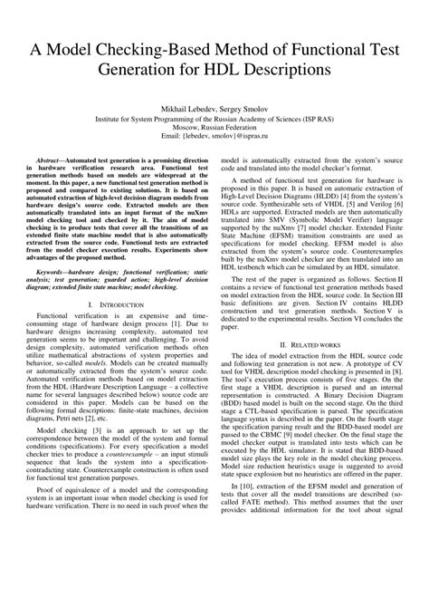 Pdf A Model Checking Based Method Of Functional Test Generation For
